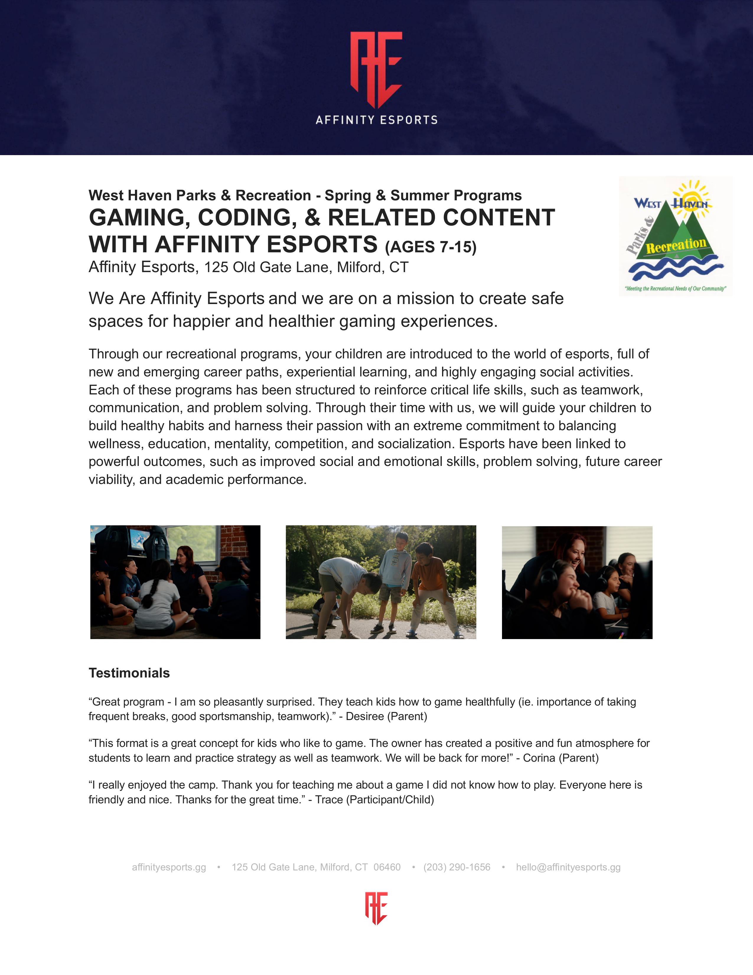 West Haven Parks & Recreation: Affinity Esports camp for Kids and Teens ...